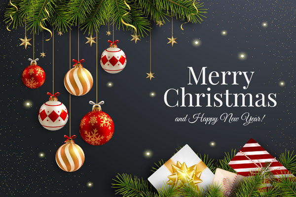 Новогодний темный фон с елочными шарами - скачать бесплатно шаблон в ...